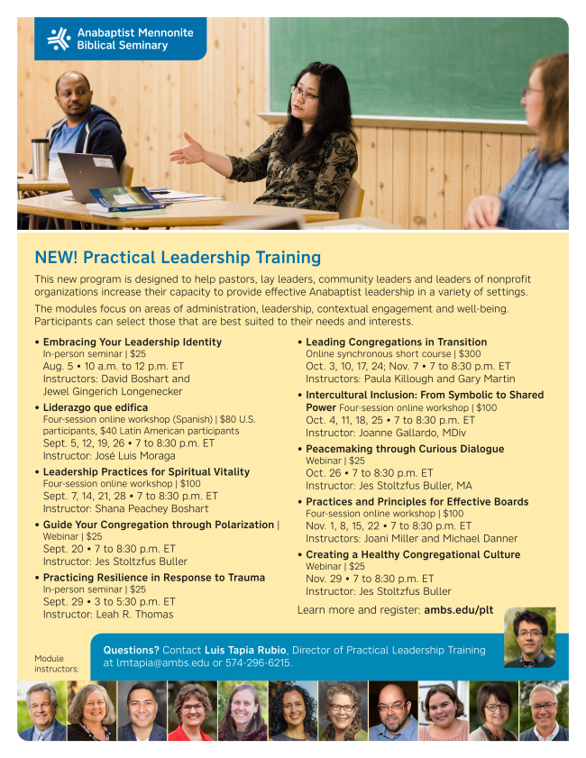 AMBS to launch Practical Leadership Training - Ohio Mennonite Conference